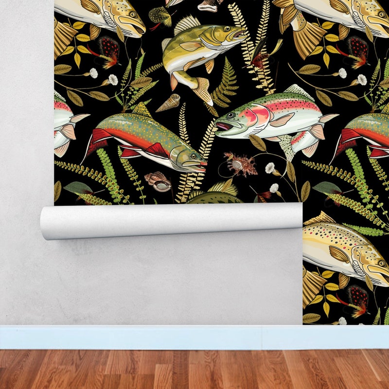 Dark Green Fish Wallpaper - Etsy