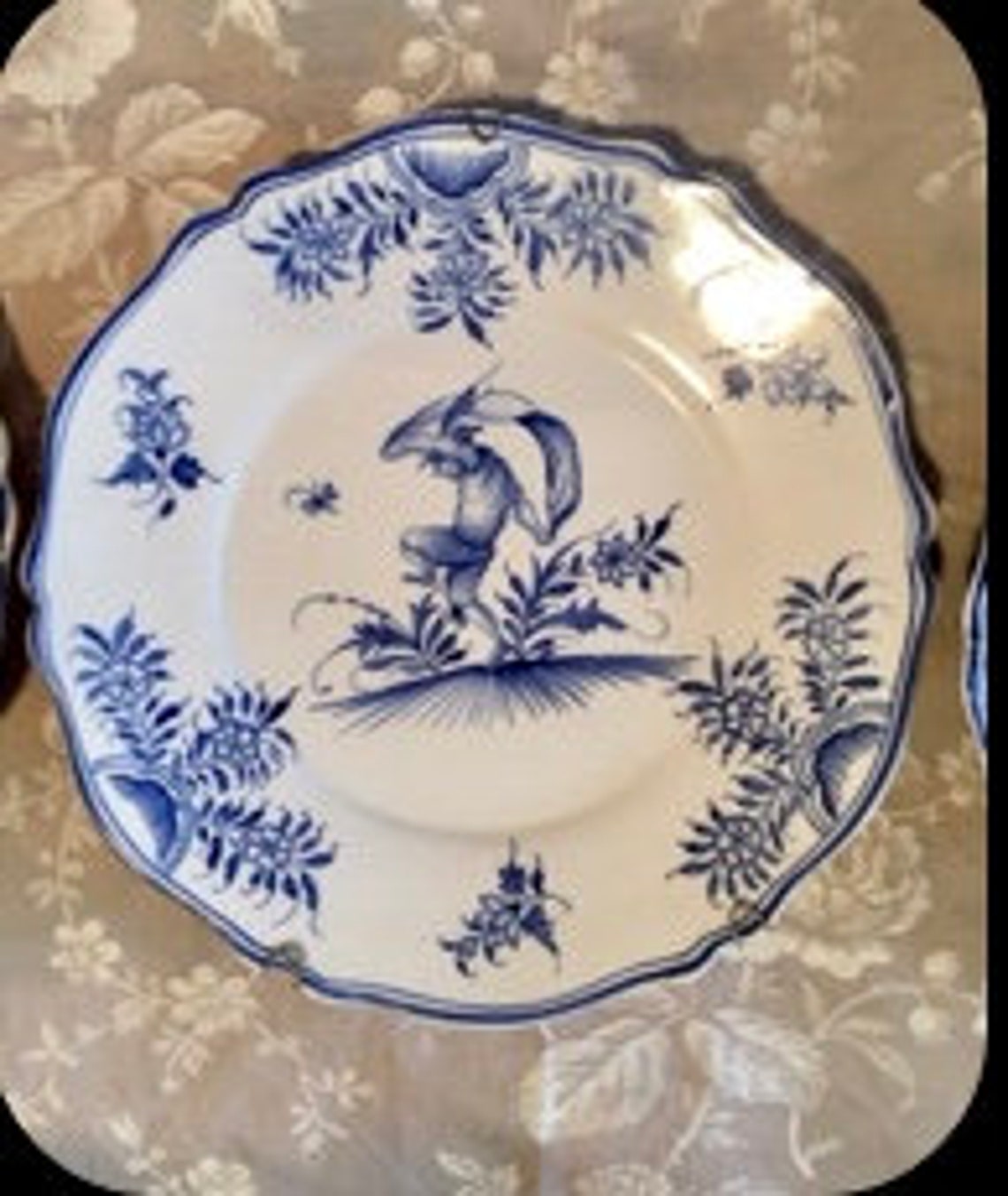 French Antique Blue and White Plates Set C1940, Signed, 4 Large Faience ...