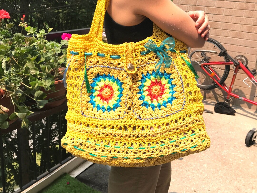 Raffia Straw Knitting Huge Shopping/beach Bag With Elastic Lining and ...