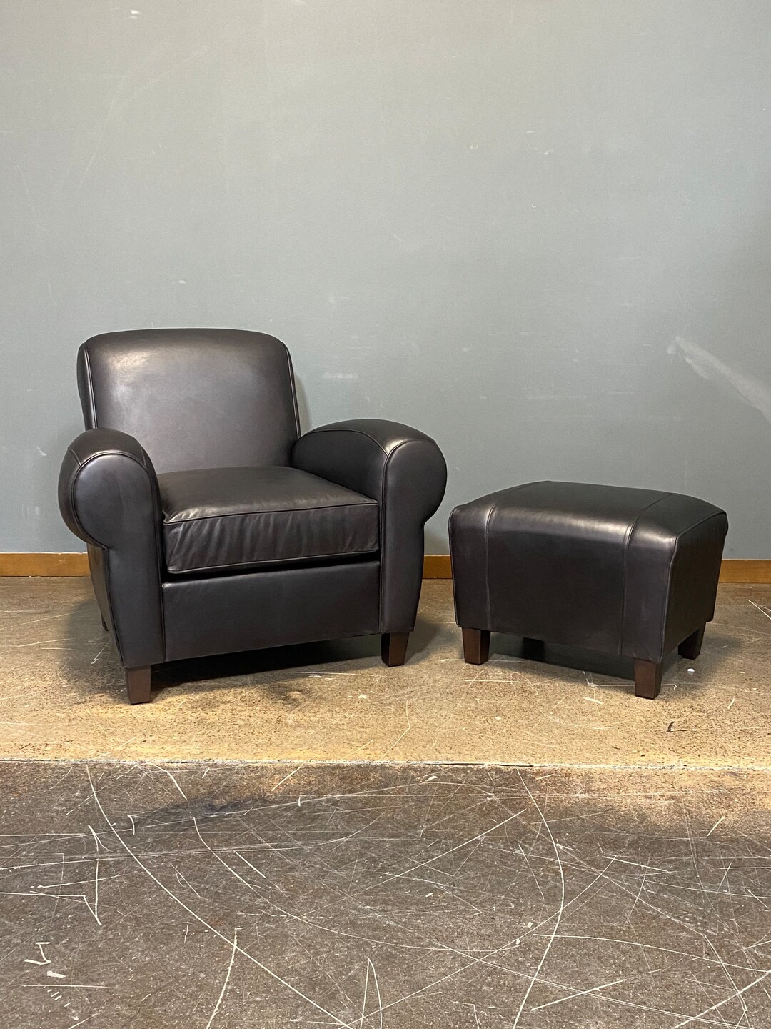 1920's Inspired Parisian Scroll Back Club Chair & Ottoman in Aniline ...