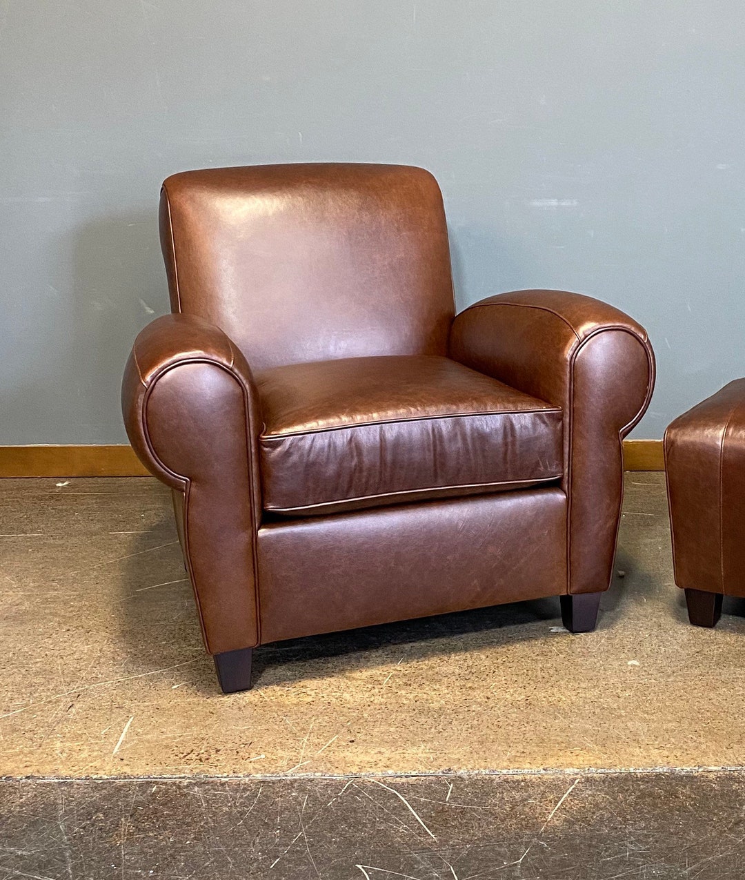 1920's Inspired Parisian Scroll Back Club Chair in Aniline Leather Made ...