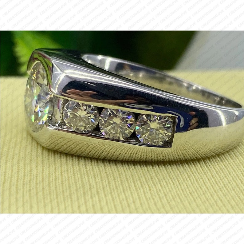 Men's Lab Grown Diamond Band Ring 14K White Gold Wedding Ring Gift for ...