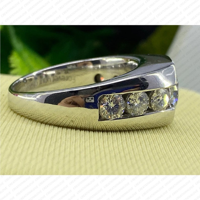 Men's Lab Grown Diamond Band Ring 14K White Gold Wedding Ring Gift for ...