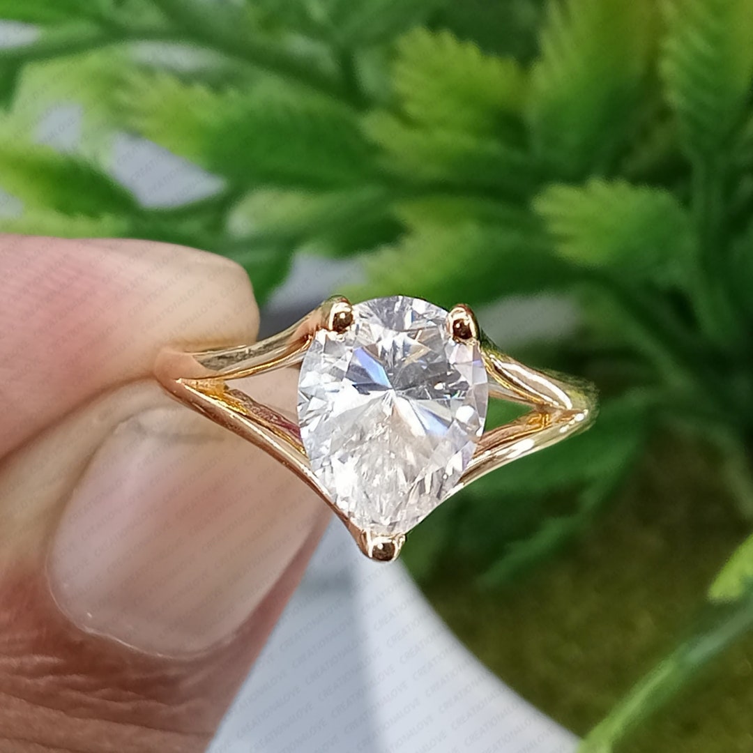 Certified Moissanite Solitaire Engagement Ring Pear Cut Lab Created ...