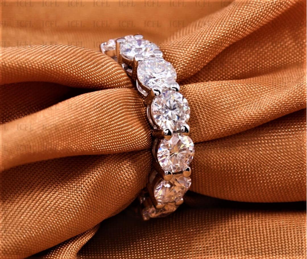 Moissanite FULL Eternity Band, Round Cut Eternity Wedding Band ...