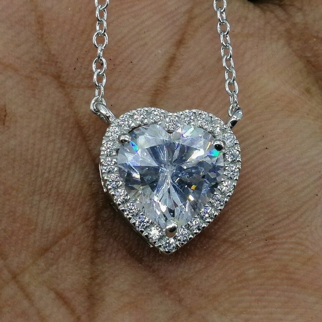 Moissanite Diamond Pendant 6mm Heart Cut Halo Moissanite Pendant 14k ...