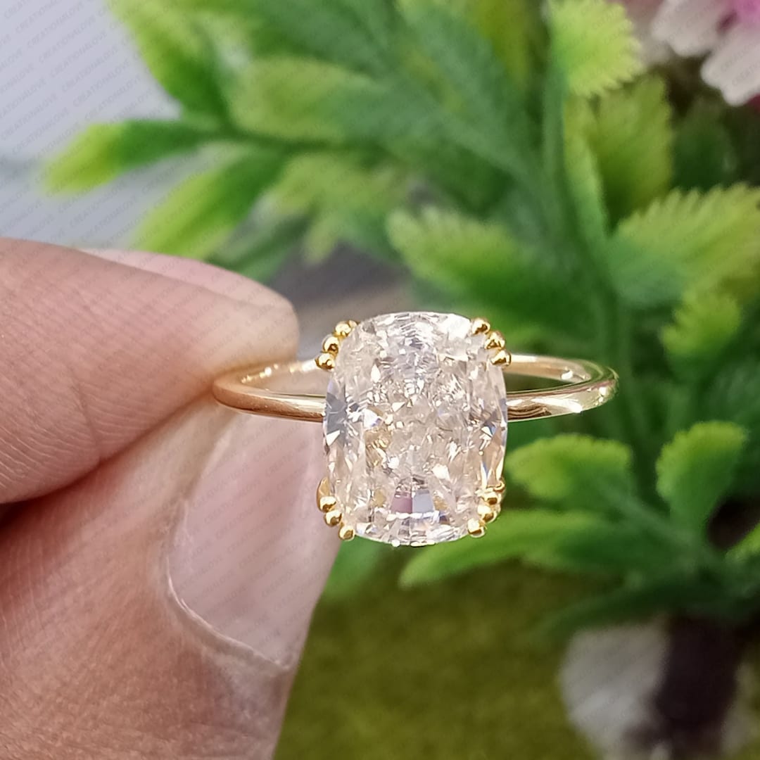 Elongated Cushion Cut Engagement Ring, Rectangular Cushion Engagement ...