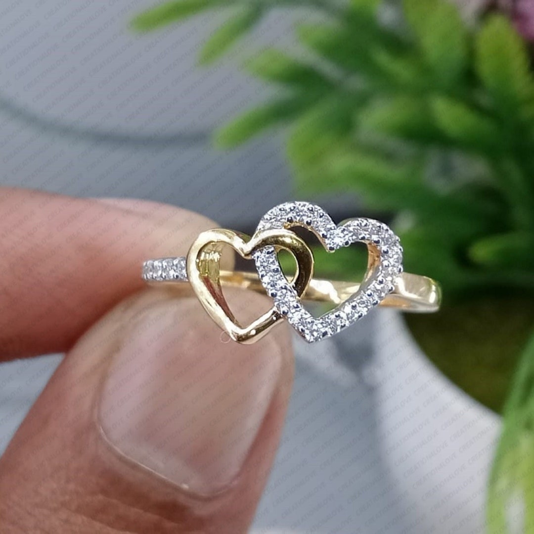 Double Heart Shape Ring, Engagement Bridal Proposal Ring, Round Cut ...