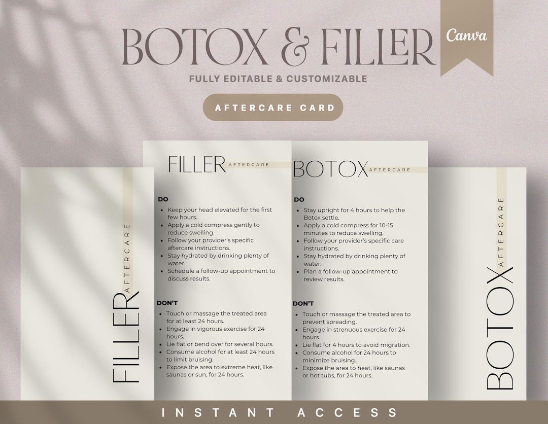 Botox Aftercare Card, Mini Templates for Injectables, Editable Design ...