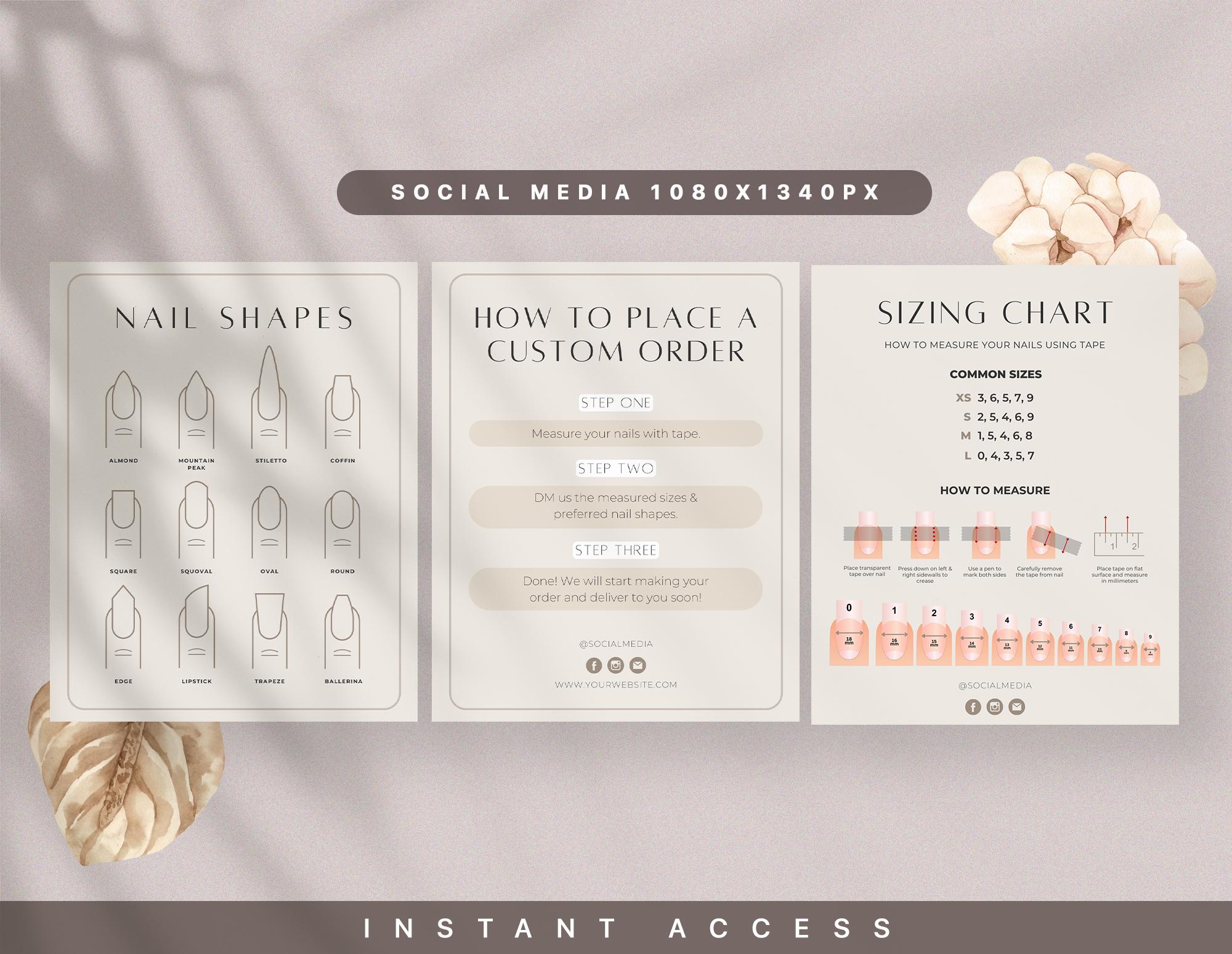 DIY Press on Nail Sizing Kit & Chart, Neutral Reusable Nail Measurement ...