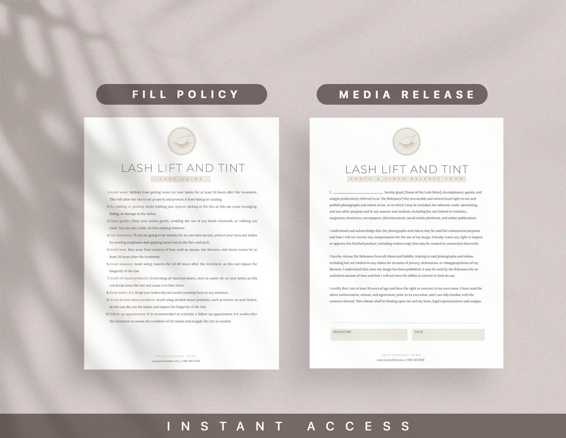 Lash Lift Consent, Canva Template, Lash Lift and Tint Aftercare, Lash ...