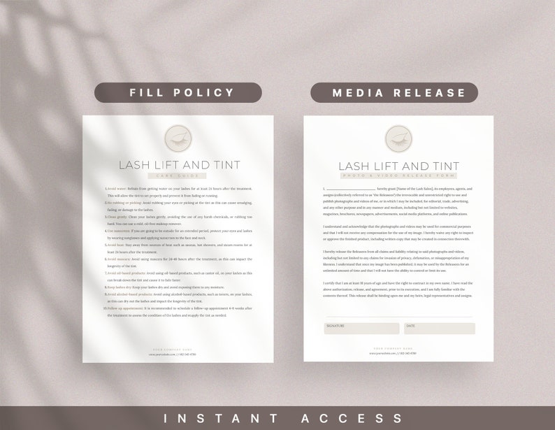 Lash Lift Consent, Canva Template, Lash Lift and Tint Aftercare, Lash Life Contract, Lash Lift ...
