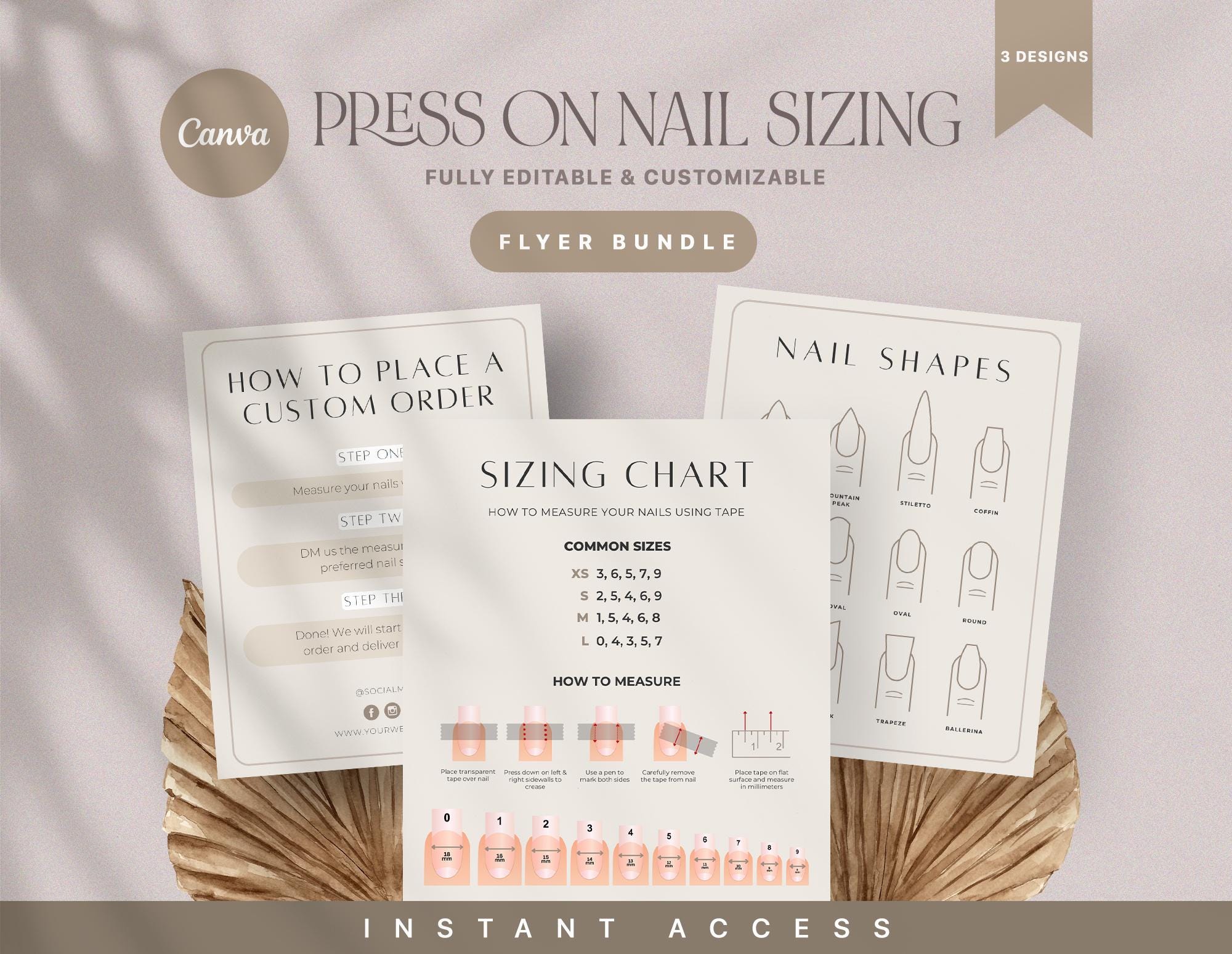 DIY Press on Nail Sizing Kit & Chart, Neutral Reusable Nail Measurement ...