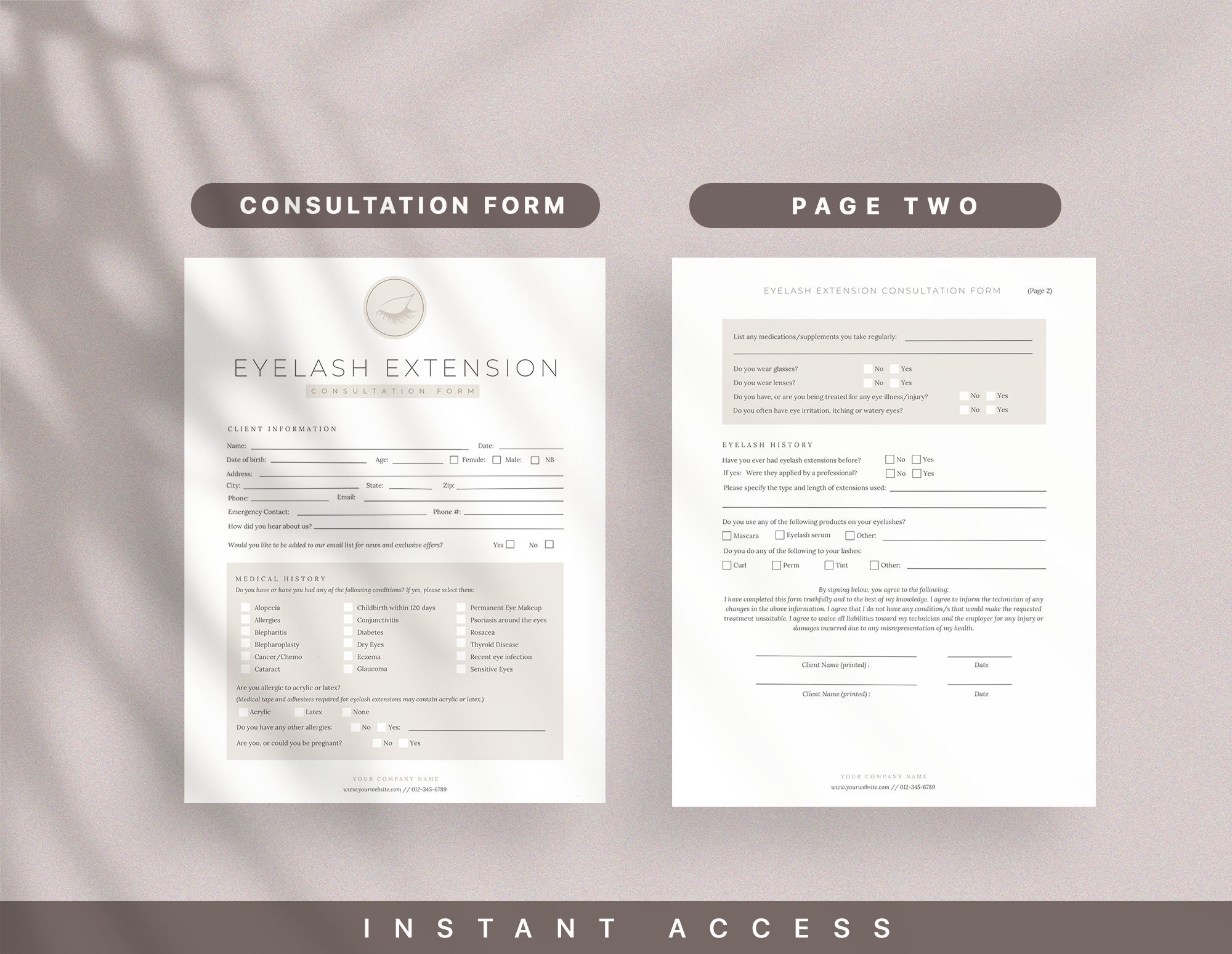 Eyelash Extension Forms, Editable Lash Consent Templates, Lash Tech ...