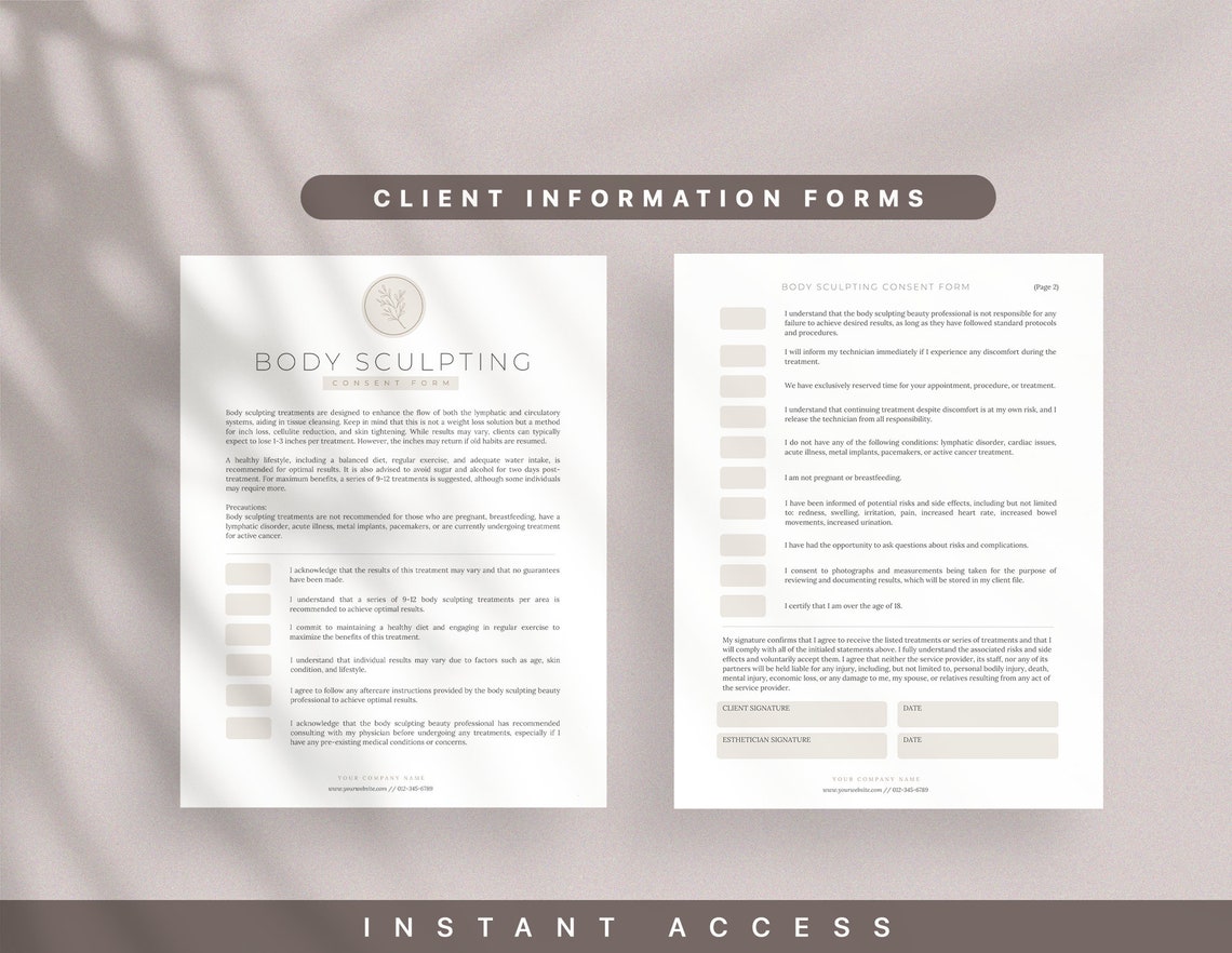 Body Sculpting Forms Edit in Canva Esthetician Business - Etsy