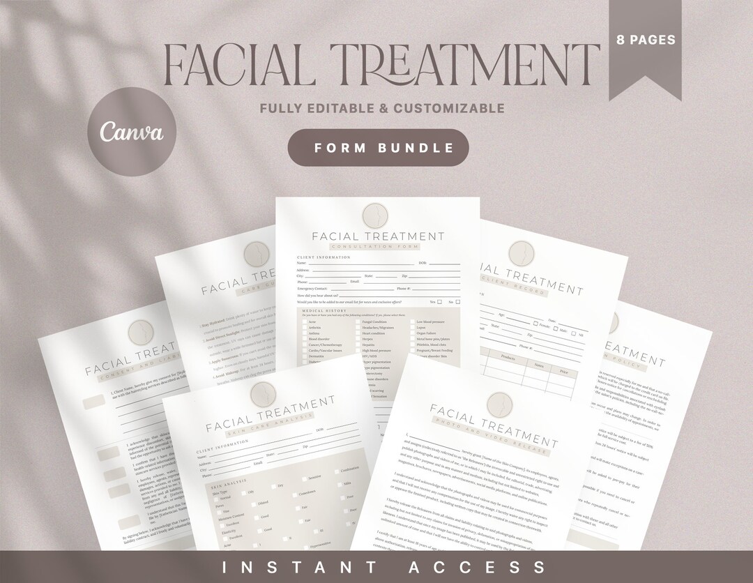 Facial Treatment Forms | Editable Esthetician Templates | Client Intake ...
