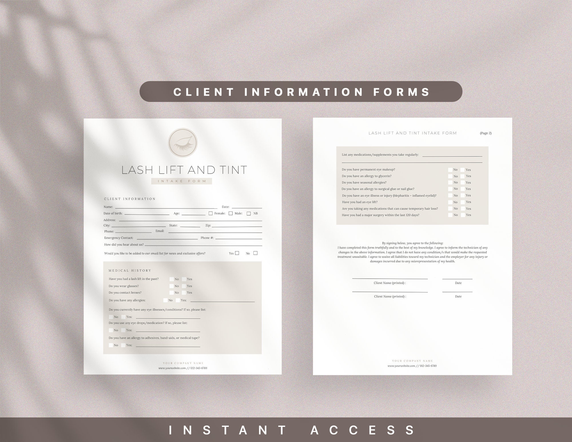 Lash Lift Consent, Canva Template, Lash Lift and Tint Aftercare, Lash ...