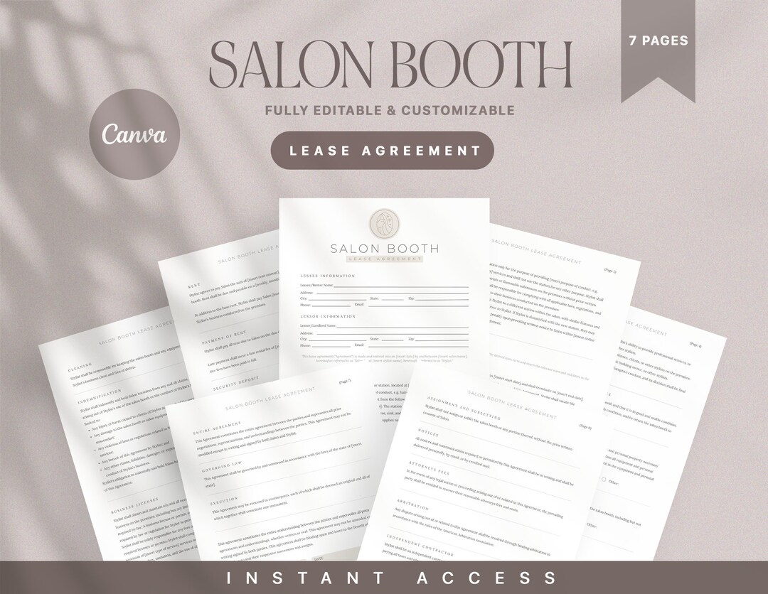 Professional Salon Booth Rental Contract, Canva Booth Rental Agreement ...
