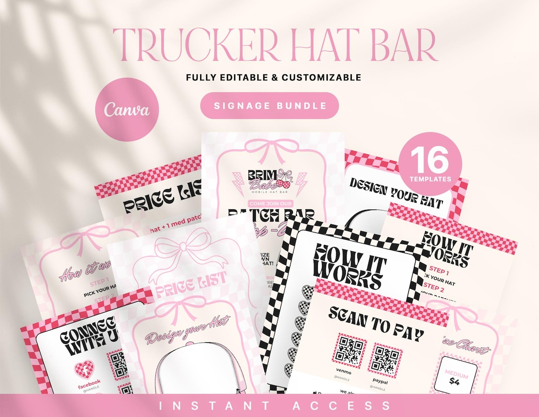 Trucker Hat Bar Signage Canva Template, Editable Hat Instruction ...