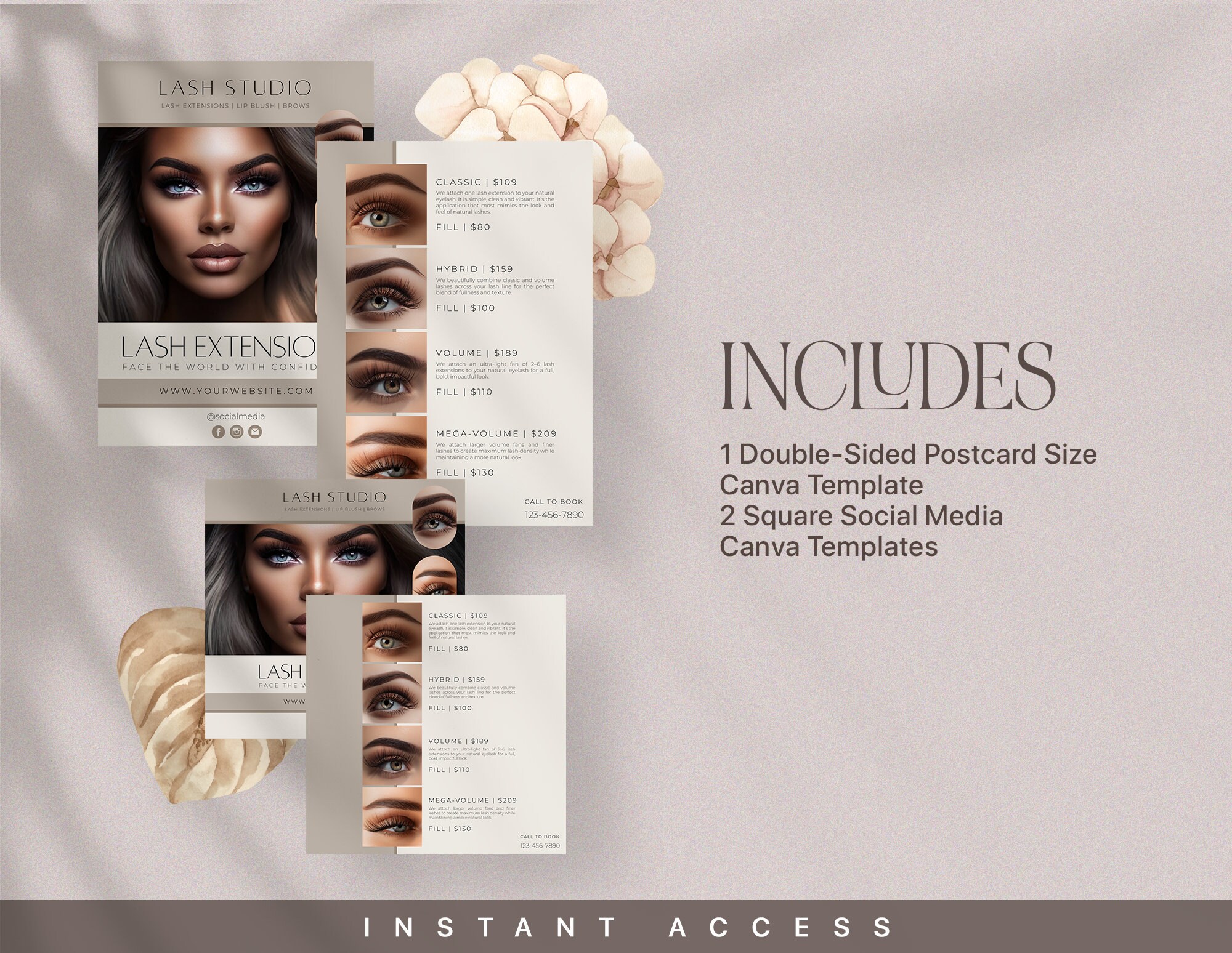 Canva Neutral Lash Price List Design Templates, Pre Made Lash Price ...