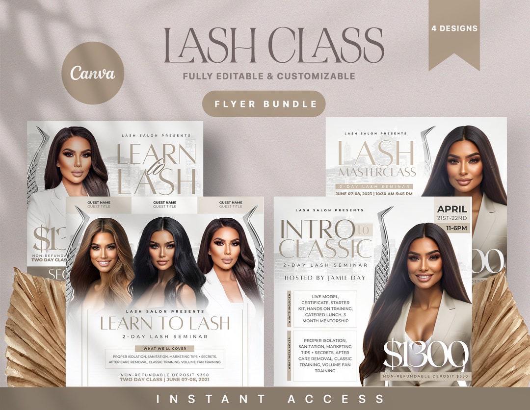 Lash Class Flyer Set, Course Flyer, Lash Training Course, Book Now Training, Lash Extension ...