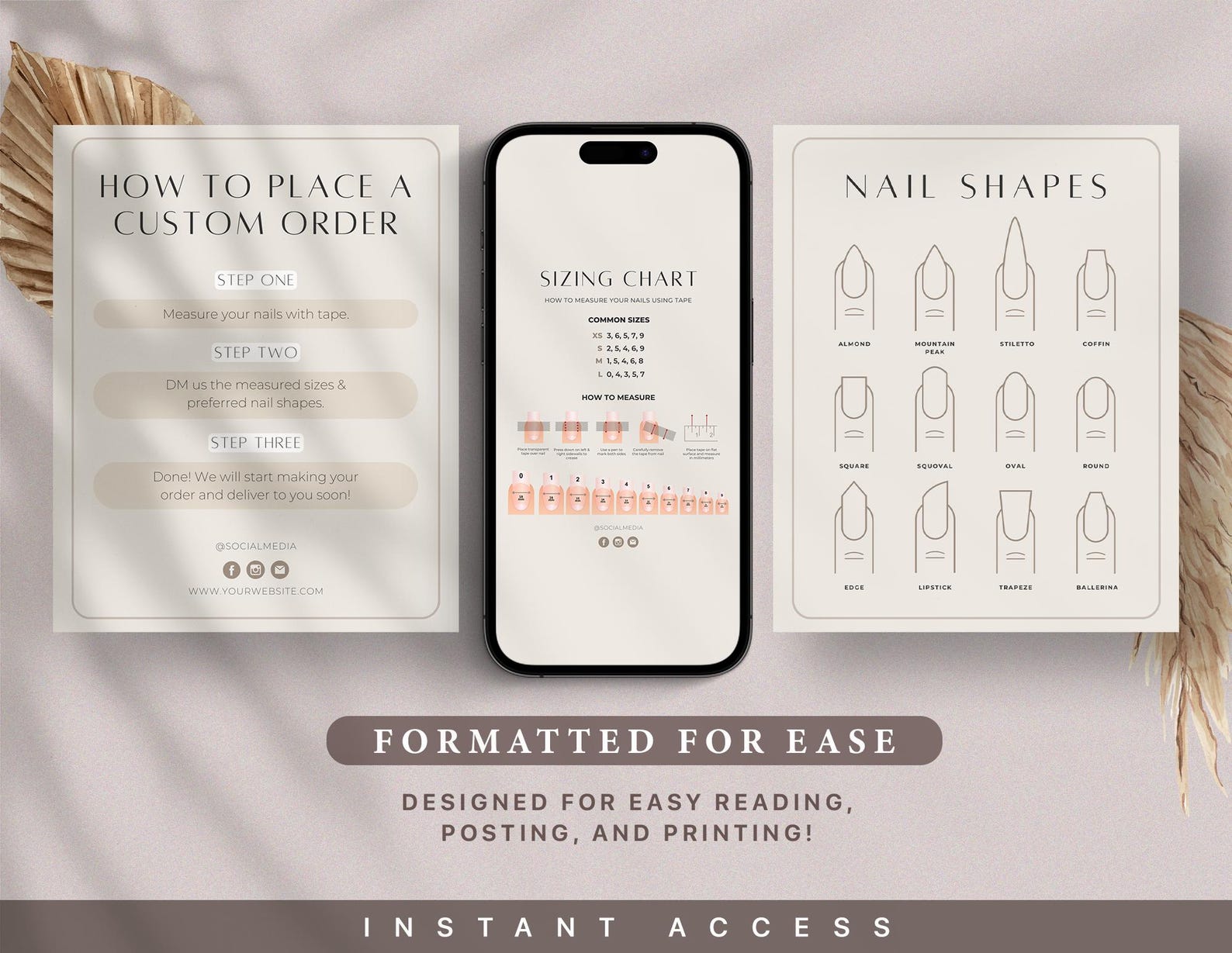 DIY Press on Nail Sizing Kit & Chart, Neutral Reusable Nail Measurement ...