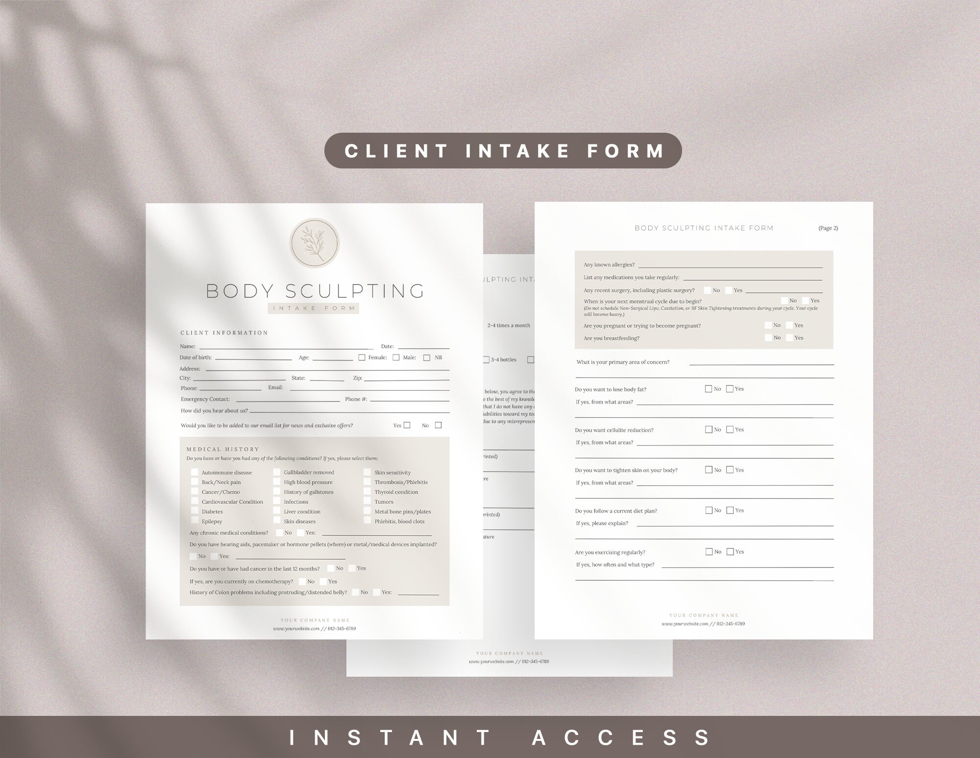 Body Sculpting Forms Edit in Canva Esthetician Business Forms Body ...
