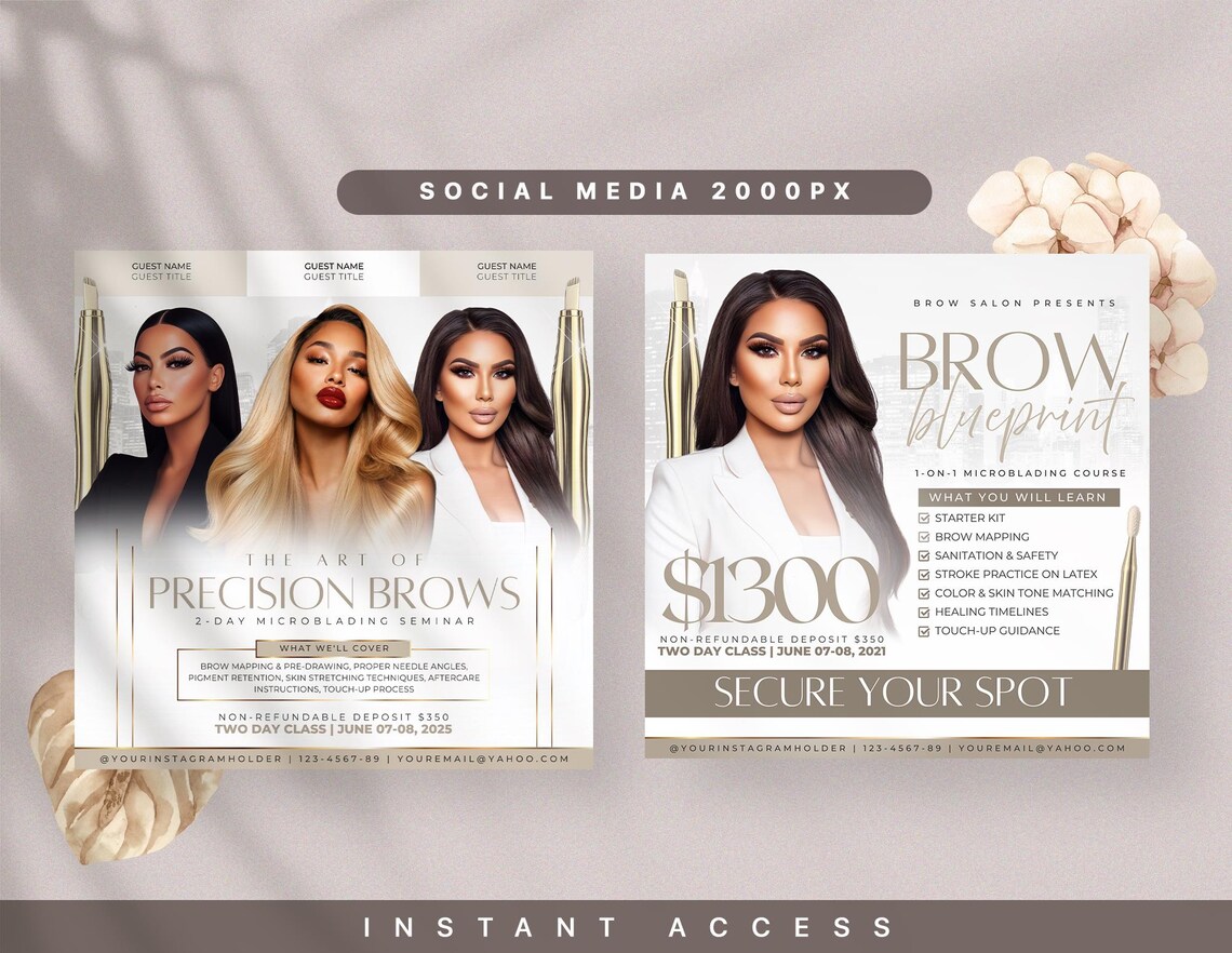 Microblading Brow Class Flyer Set: Editable Canva Templates ...