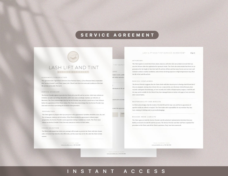 Lash Lift Consent, Canva Template, Lash Lift and Tint Aftercare, Lash Life Contract, Lash Lift ...