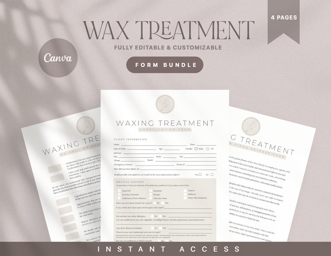 Waxing Treatment Form Bundle,professional Esthetician Forms Bundle ...