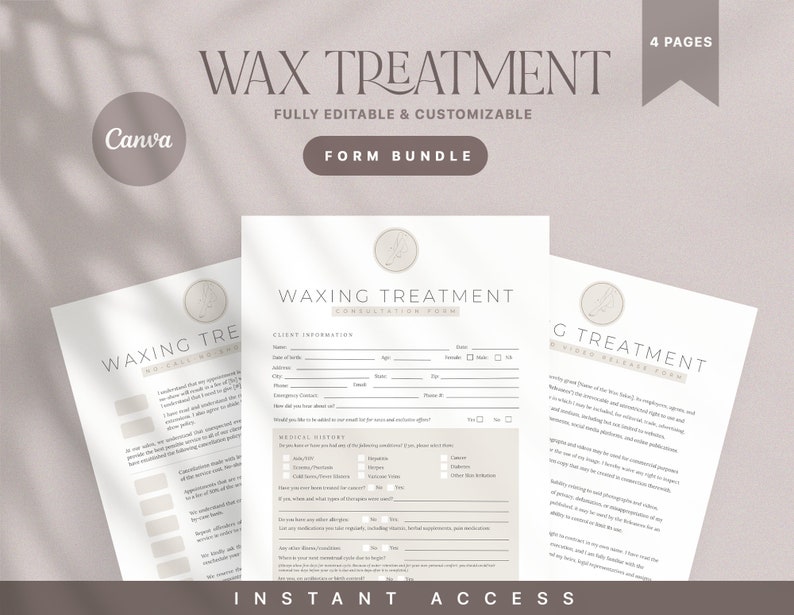 Waxing Treatment Form Bundle,professional Esthetician Forms Bundle ...