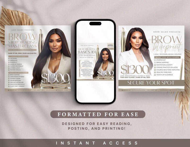 Microblading Brow Class Flyer Set: Editable Canva Templates ...