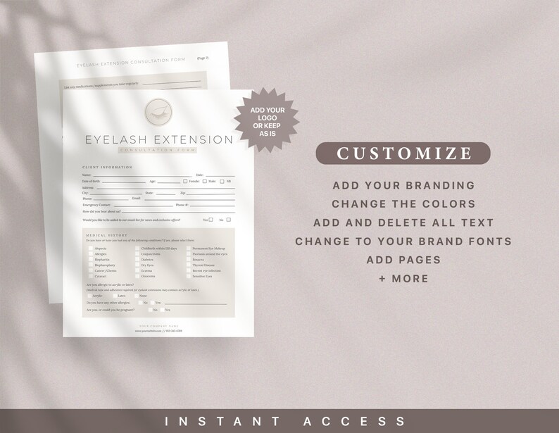 Eyelash Extension Forms, Editable Lash Consent Templates, Lash Tech ...