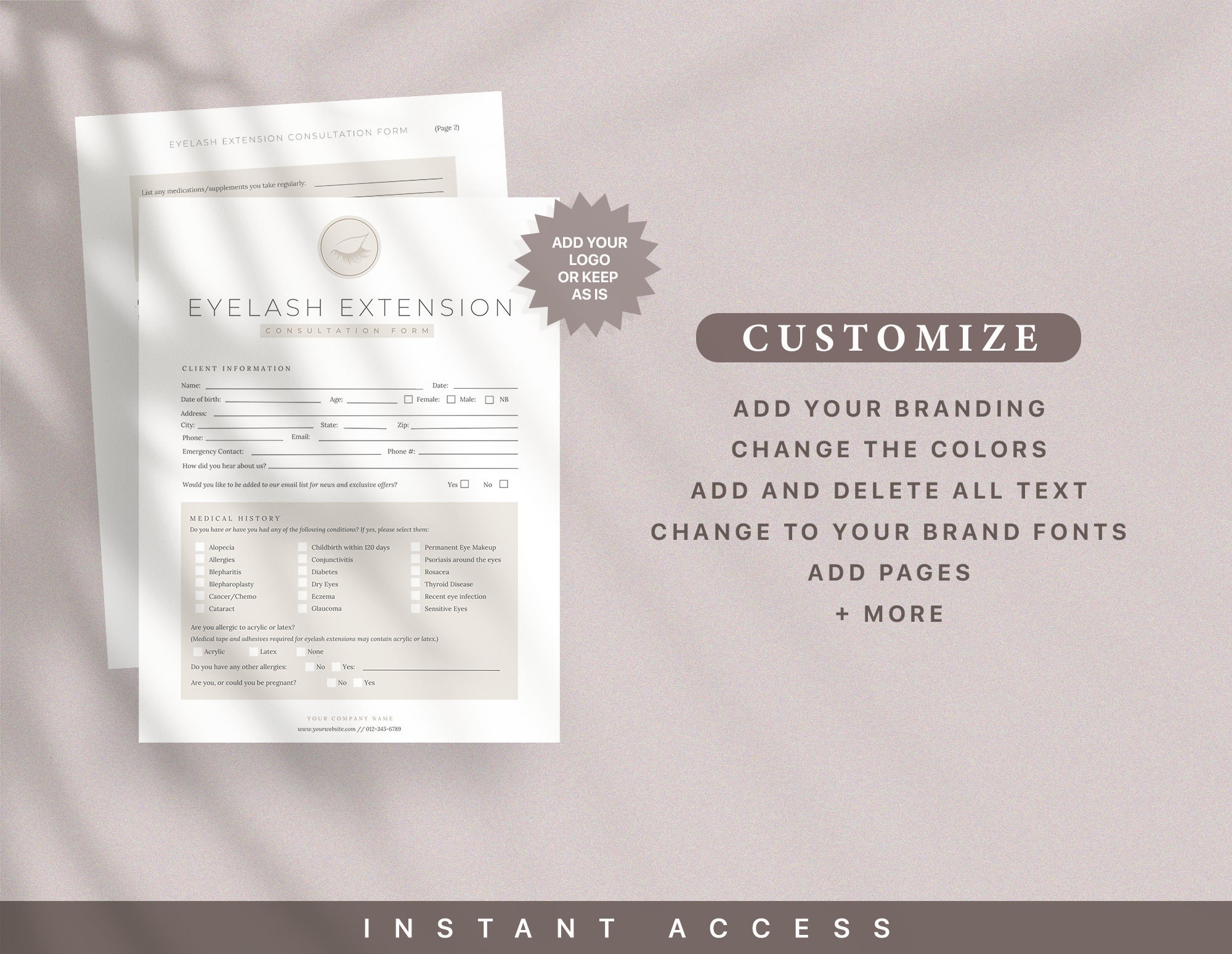 Eyelash Extension Forms, Editable Lash Consent Templates, Lash Tech ...