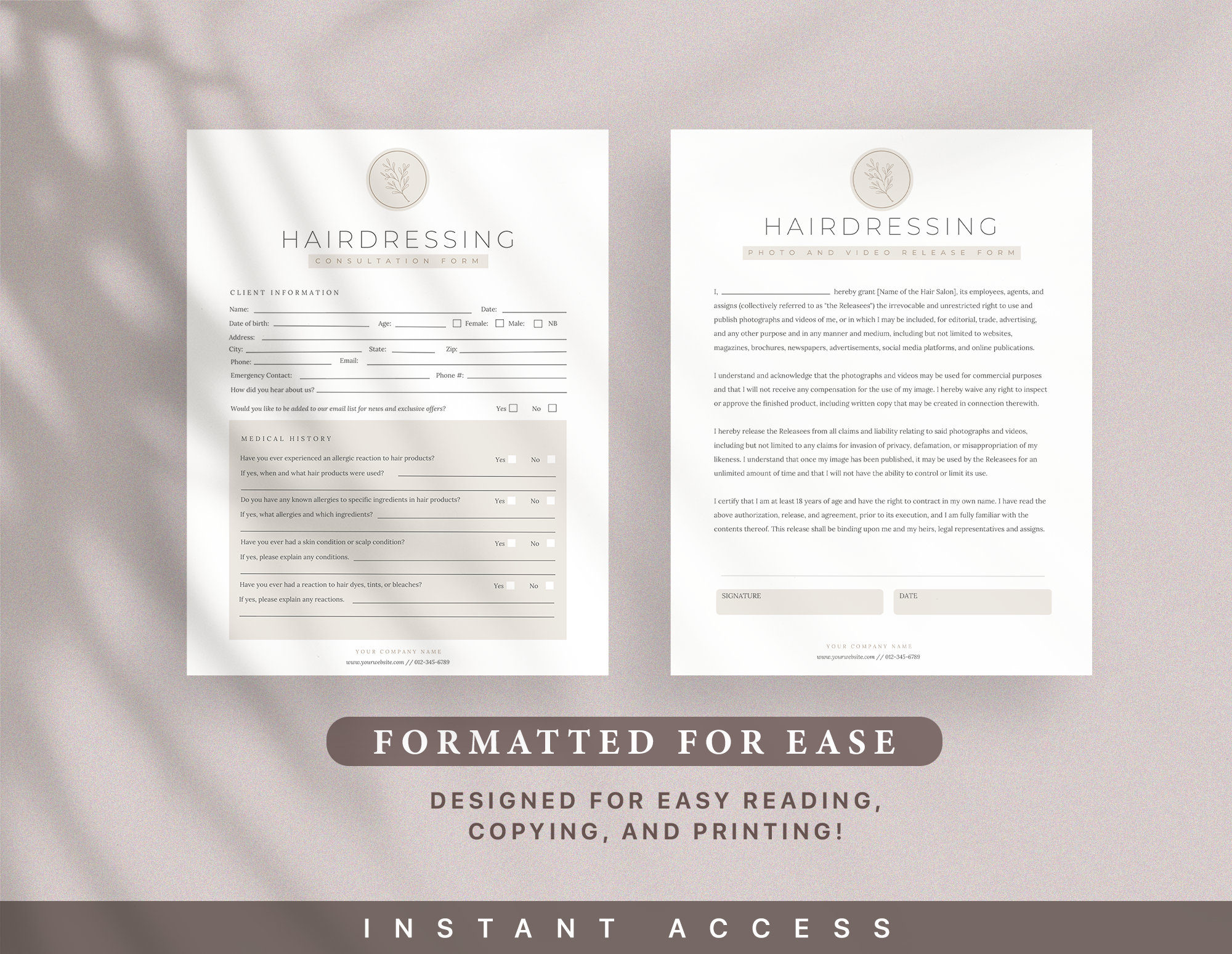Hair Stylist Forms, Editable Hair Consent Templates, Hair Stylist ...