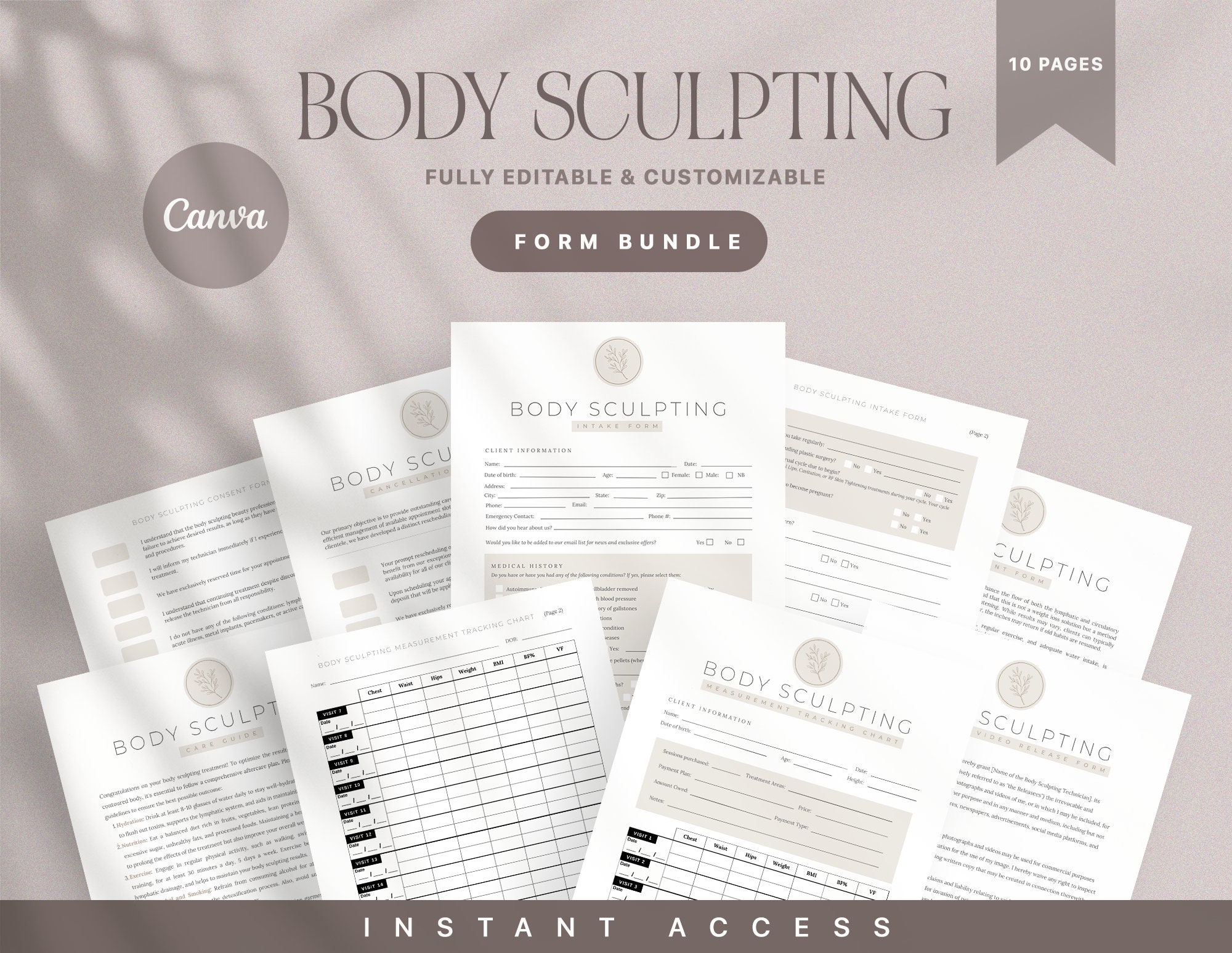 Body Sculpting Forms Edit in Canva Esthetician Business Forms Body ...