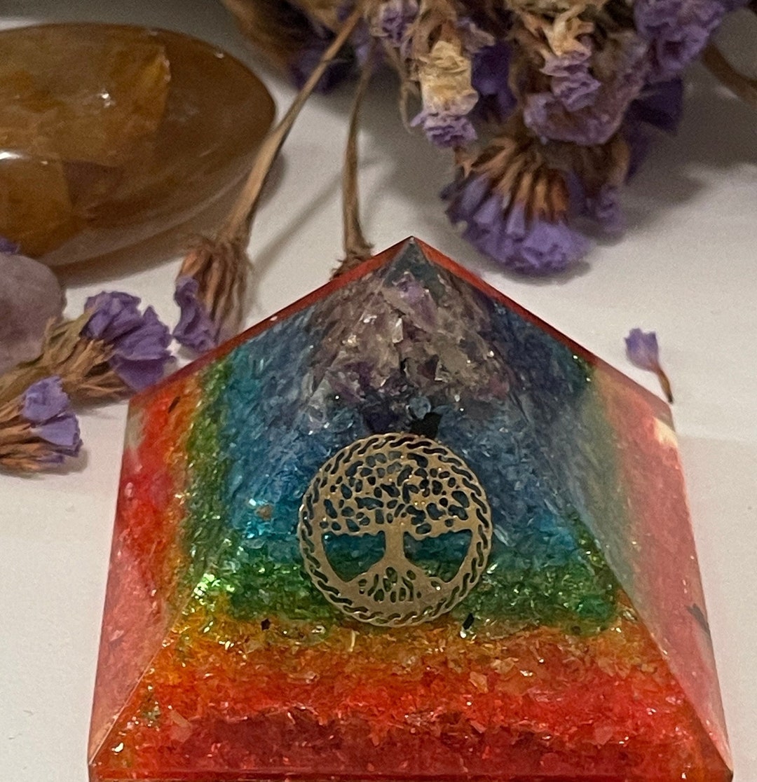 Gemstone Pyramid Tree of Life Healing Meditation Orgone Energy Pyramid ...