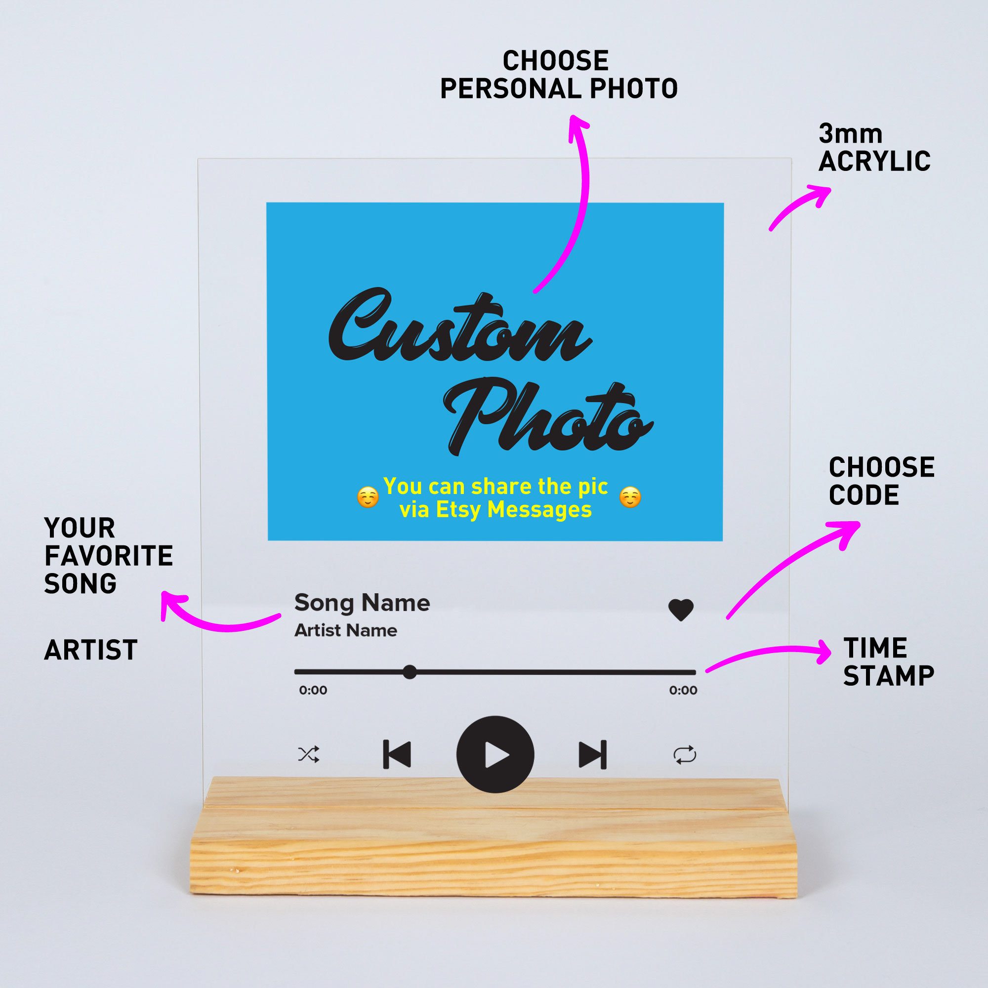 Personalized Acrylic Song Display Plaque With Stand, Custom Album Cover ...