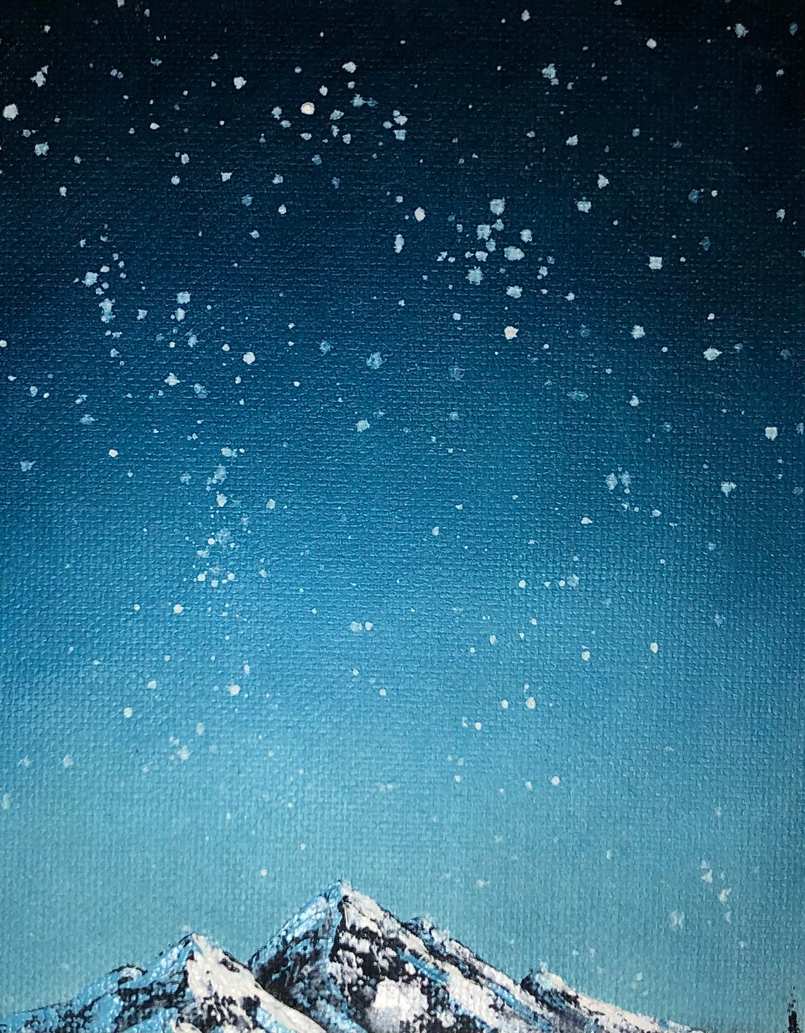 Snowy, Starry Mountain, 5x7 Mini Original Oil Painting, Bob Ross Style ...
