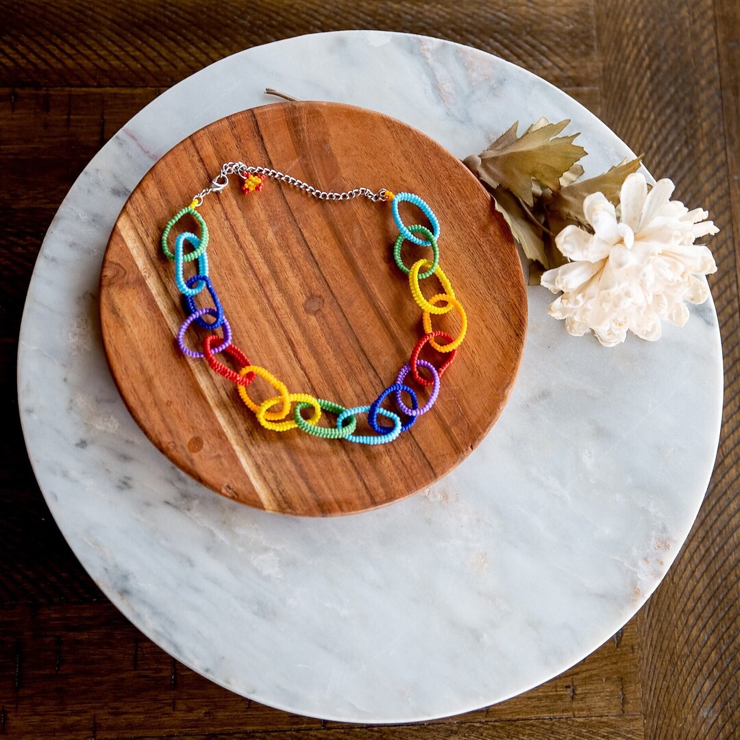 Rainbow Chain Necklace Rainbow Necklace Beaded Chain Necklace Pride ...