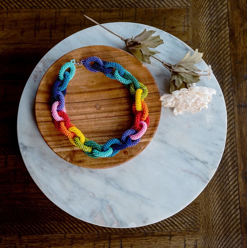 Rainbow Necklace Rainbow Chain Necklace Colorful Necklace Colorful ...