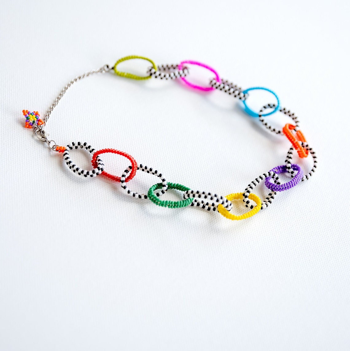 Chain Necklace Beaded Chain Necklace Checkered Necklace Indie Necklace ...