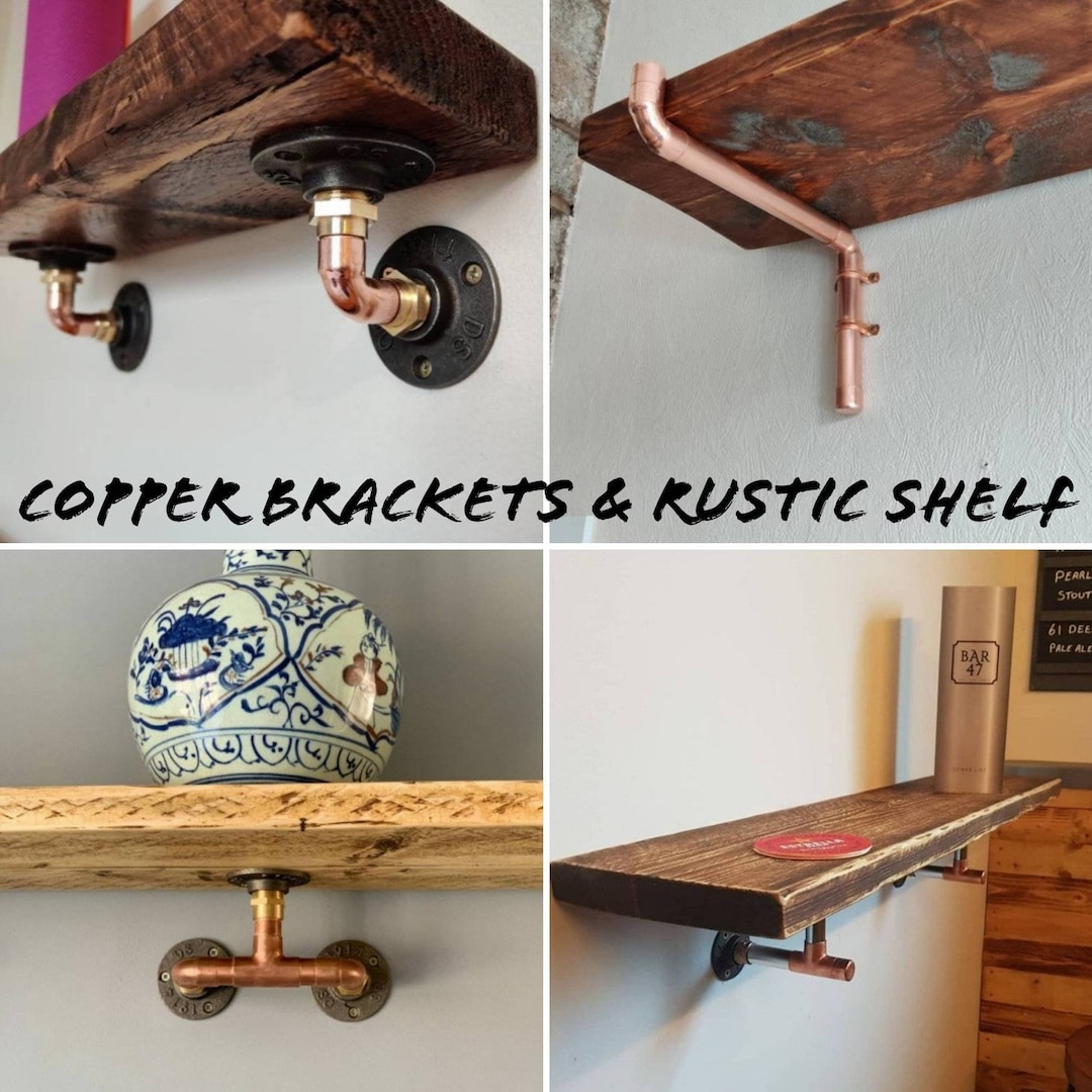 Copper Pipe Shelf Brackets & Rustic Shelf (combined Package) - Etsy UK