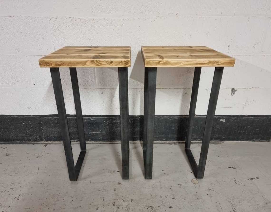 Rustic Stools With Raw Steel Box Legs - Etsy UK