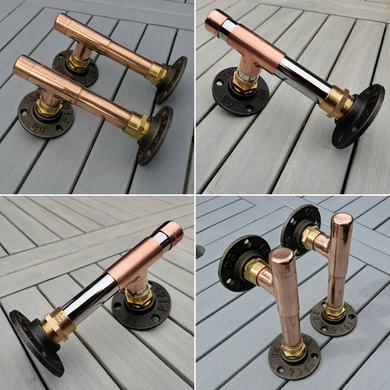 Industrial Designed 'T Joint' Chrome & Copper Pipe Shelf Brackets ...