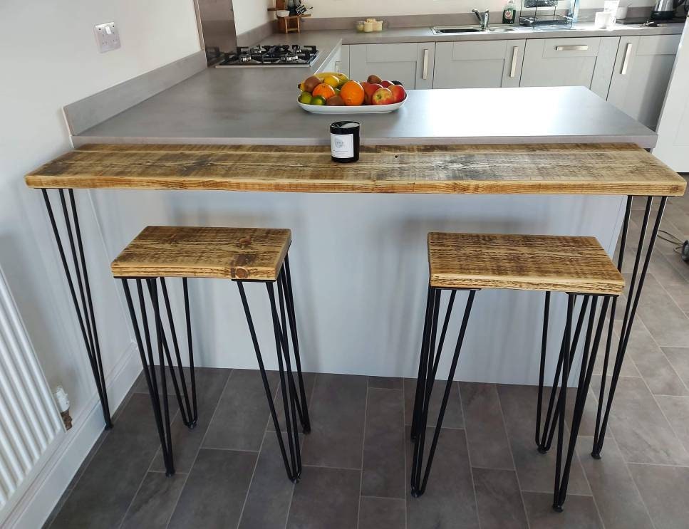 Reclaimed Wood Rustic BREAKFAST BAR with Steel Hairpin Legs | Etsy