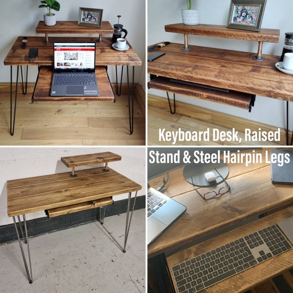 Desk with sliding keyboard shelf store