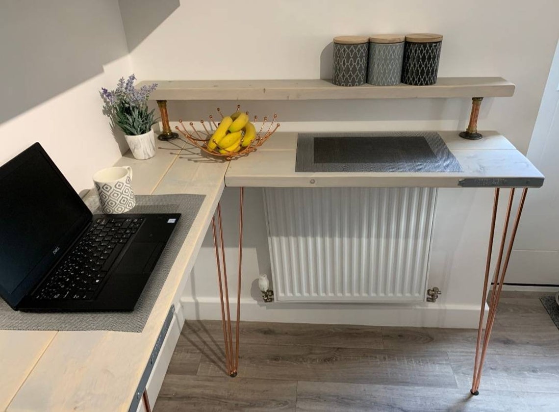 Two-tier Corner Breakfast Bar With Steel Hairpin Legs | Etsy UK