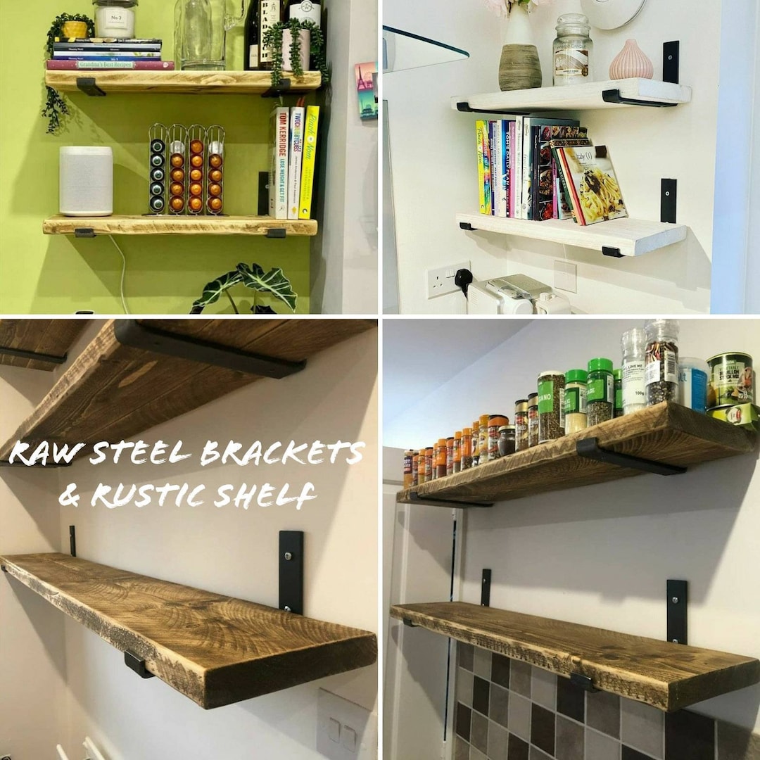 Rustic Shelf & Raw Steel Shelf Brackets | Reclaimed Wood | Scaffold ...
