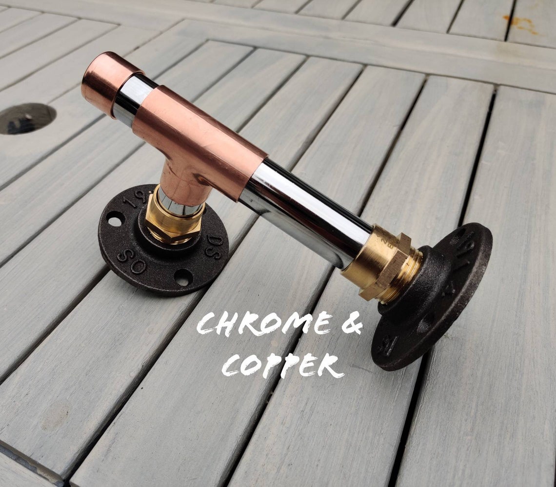 Industrial Designed 'T Joint' Chrome & Copper Pipe Shelf Brackets ...